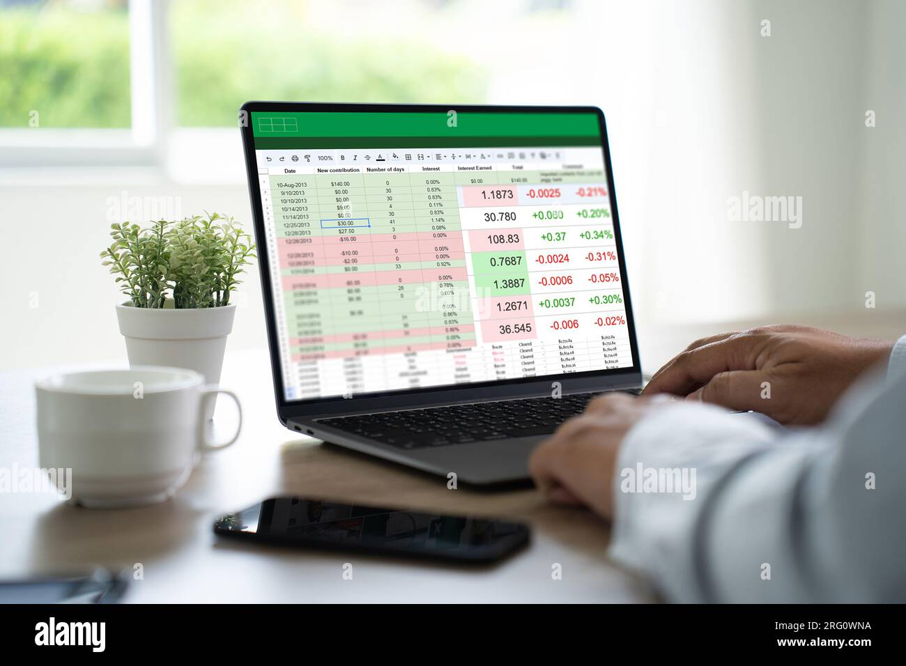 businessman working with data and graphs in spreadsheet documents for ...