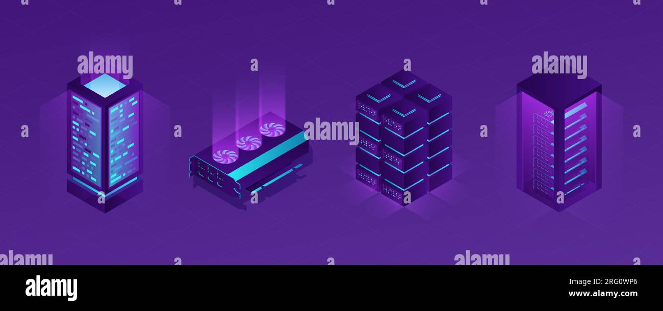 Isometric data center. Crypto server. Tech blockchain video database. Cloud mining technology ...