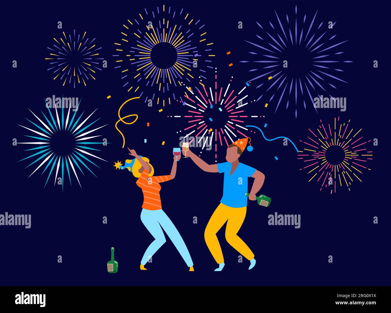 Joyful people. Dancing cartoon characters celebrate birthday or new ...