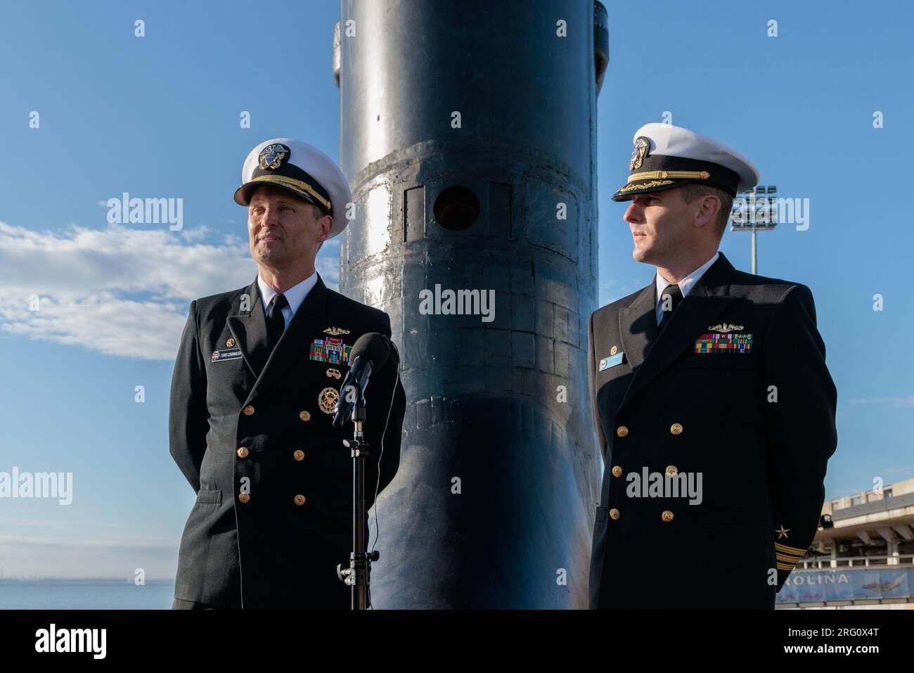 U.S. Navy Rear Admiral Chris Cavanaugh (left) Commander, Submarine ...
