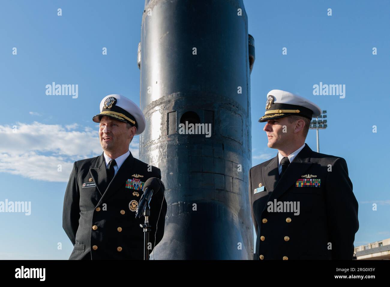 U.S. Navy Rear Admiral Chris Cavanaugh (left) Commander, Submarine ...