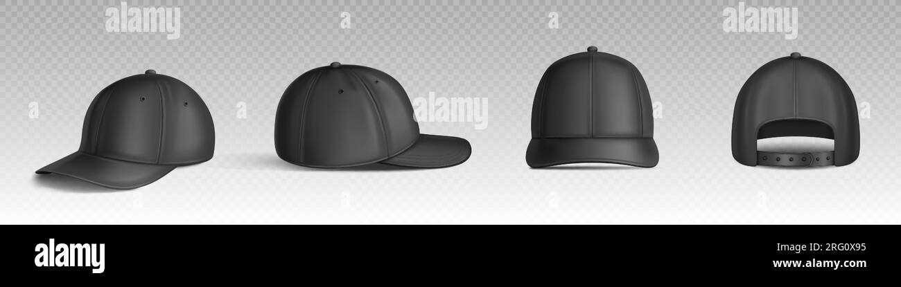 Black isolated baseball cap vector mockup template. 3d realistic hat ...