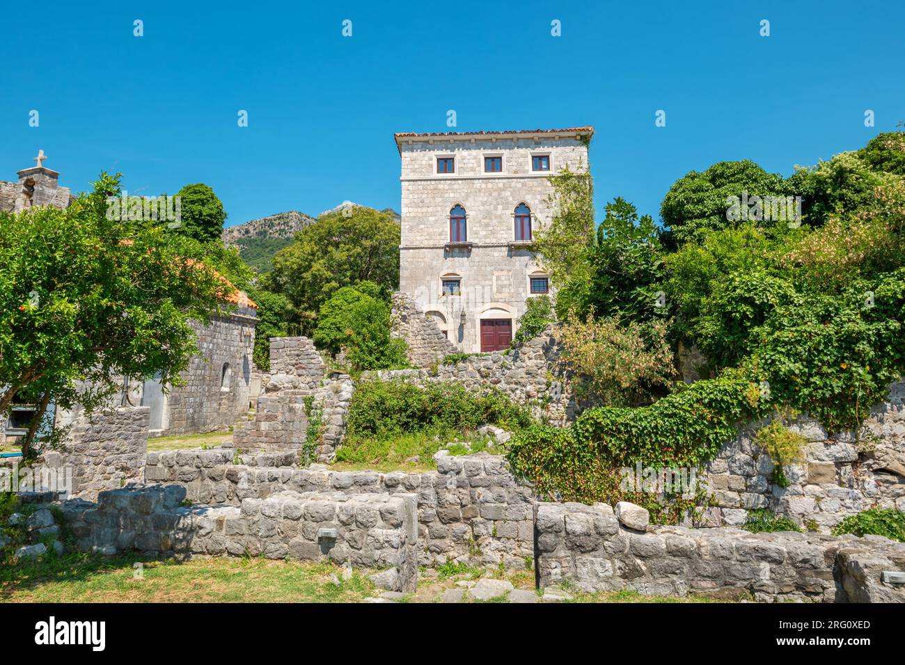 Medieval Palace and Church among the ruins of Old Bar. Montenegro Stock ...