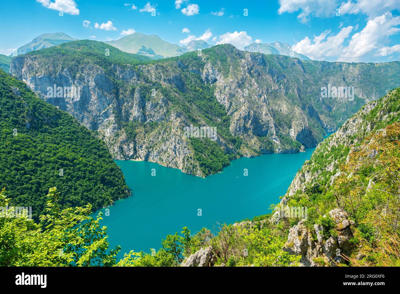 Top view to mountain artificial Piva Lake (Pivsko Jezero). Montenegro ...