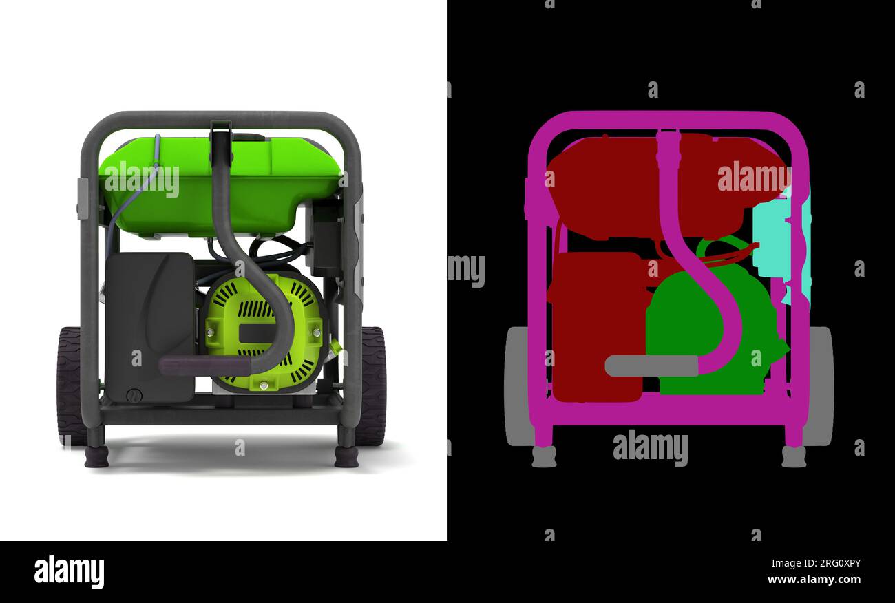 Modern compact electrical generator left view 3d render on white with ...