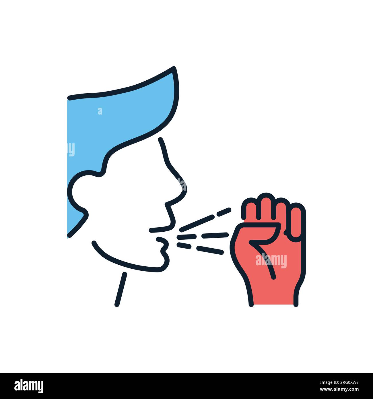 Cough related vector icon. Man coughs into a fist. Cough sign. Isolated ...