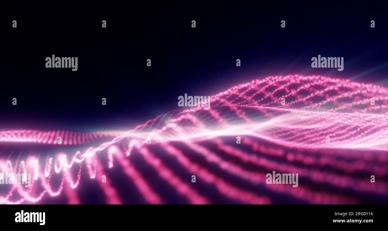 Abstract pink energy magic waves from glowing particles and lines ...