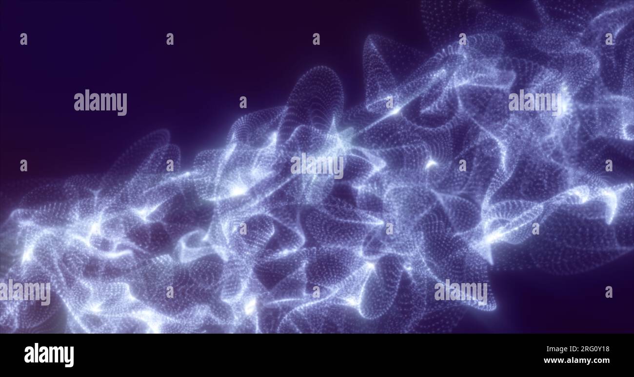 Abstract blue energy waves from futuristic hi-tech mesh particles ...
