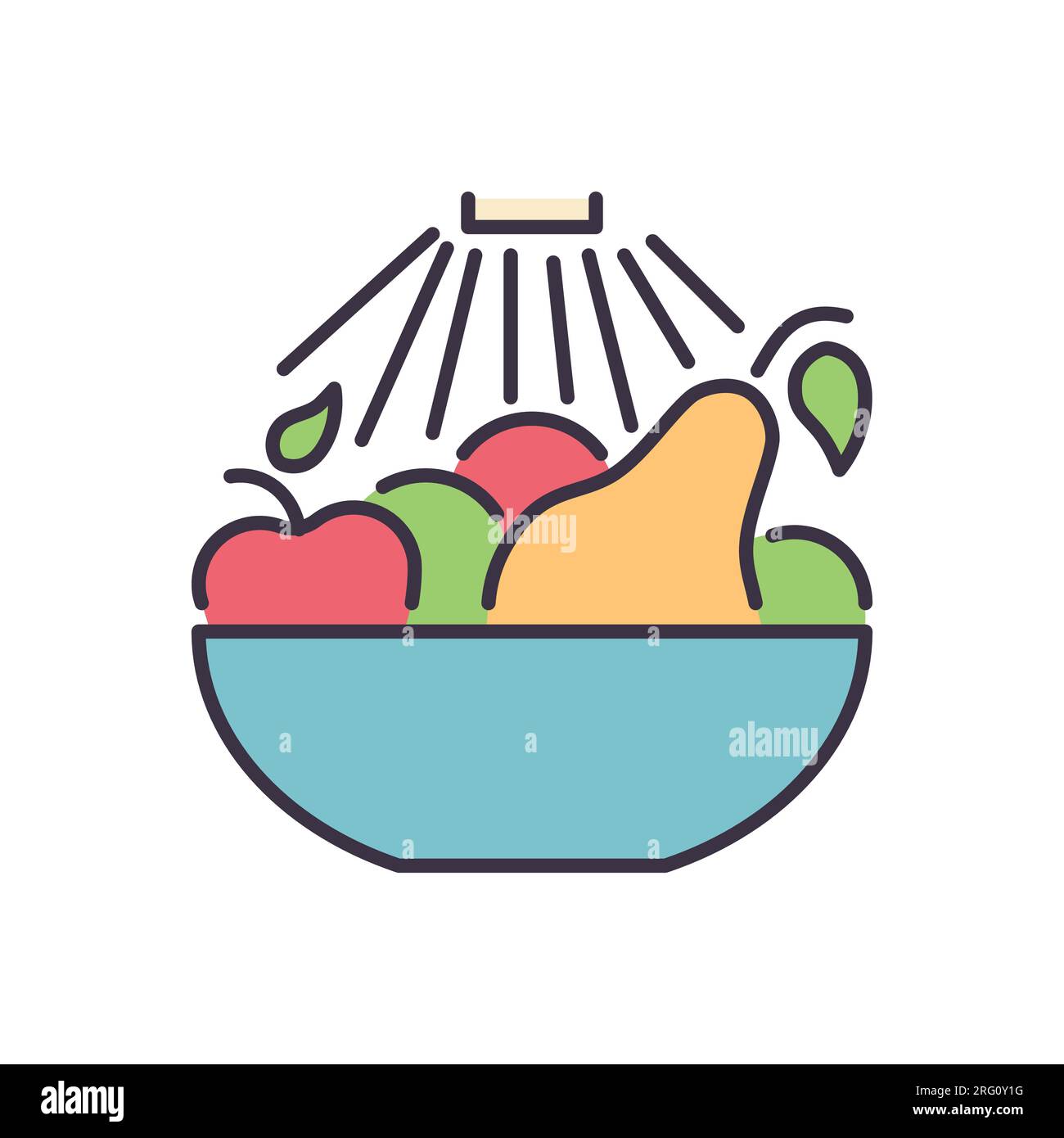 Wash fruits related vector icon. Water is pouring on a bowl of fruit ...
