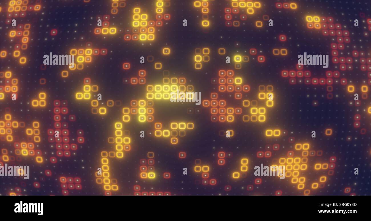 Abstract yellow orange energy squares glowing digital particles futuristic hi-tech background ...