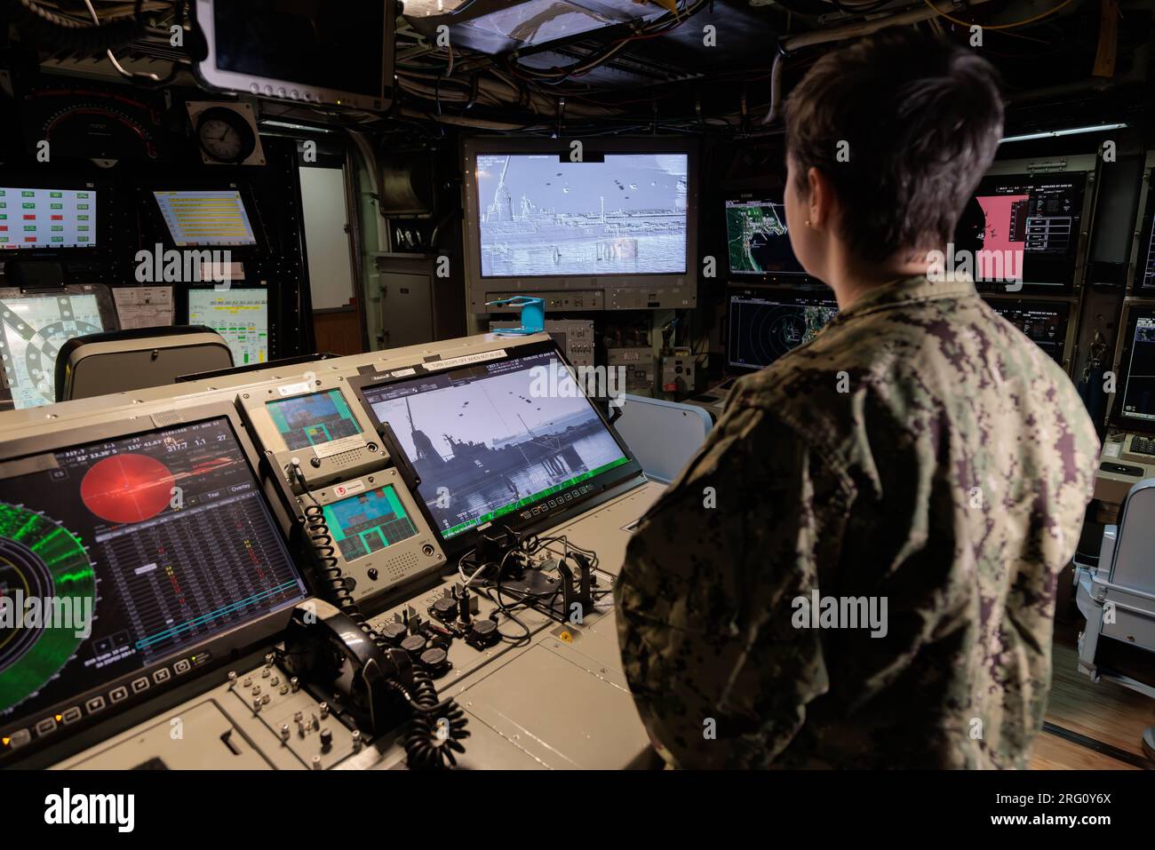 Lt. Cmdr. Christina Faraci, an Engineer is seen at the Conn in the ...