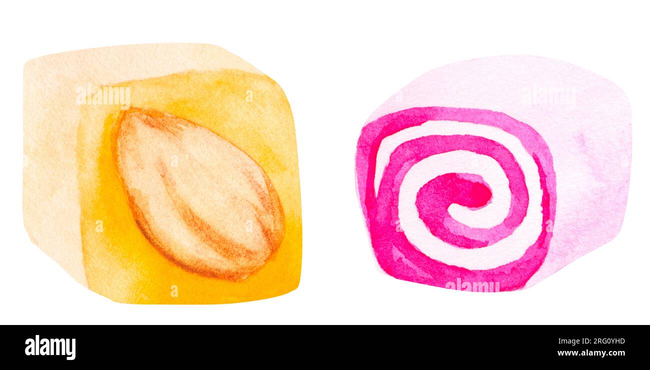 Turkish sweets, desserts. Watercolor illustrations of food. Turkish ...