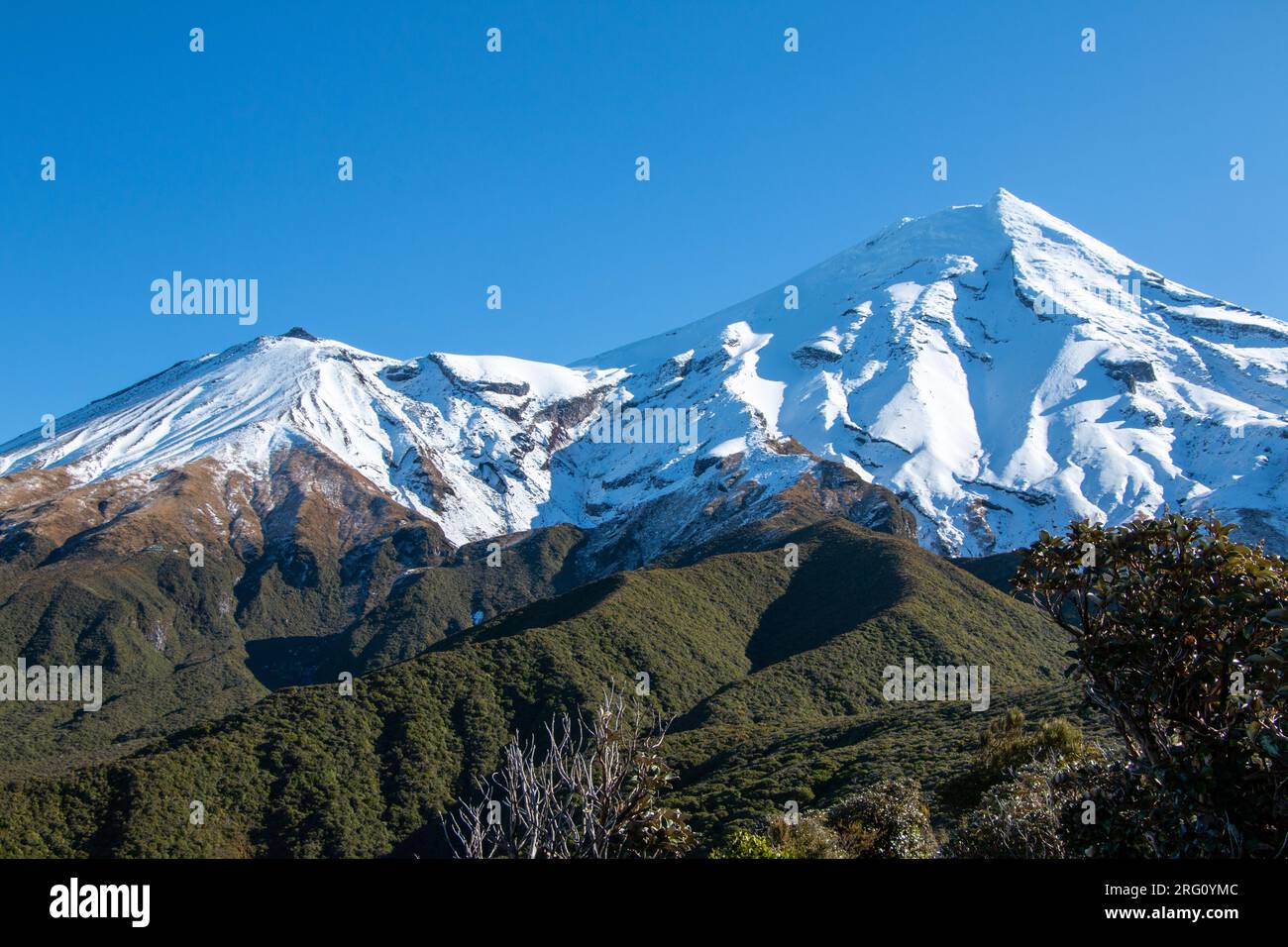 Winter view of Mt Taranaki and Fantham's Peak in Egmont National Park ...