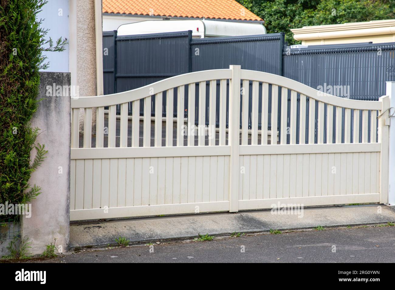 basic white beige suburb aluminum house gate and slats street home ...