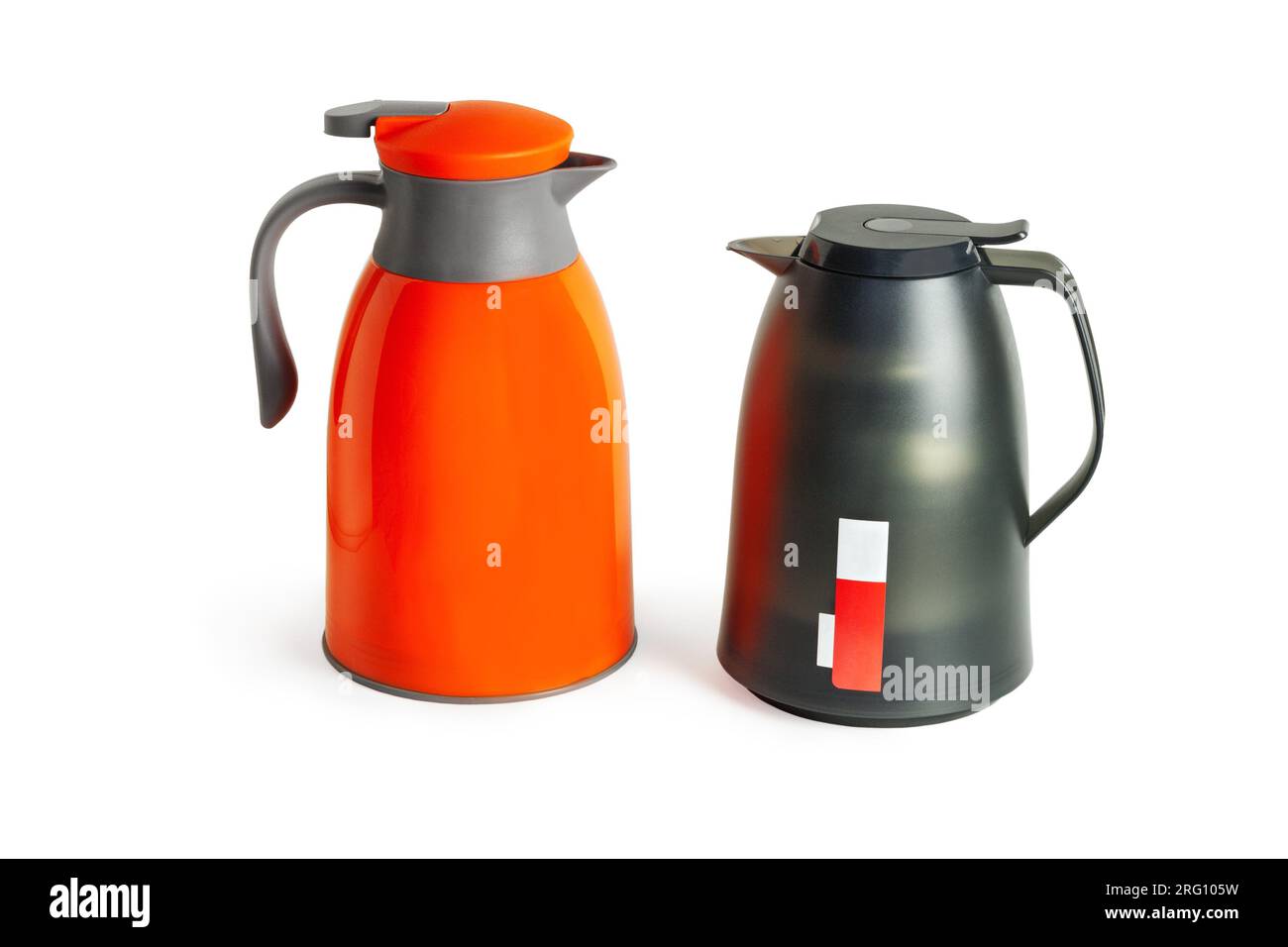 Dark green and orange thermos. Close-up. Isolated on white background ...