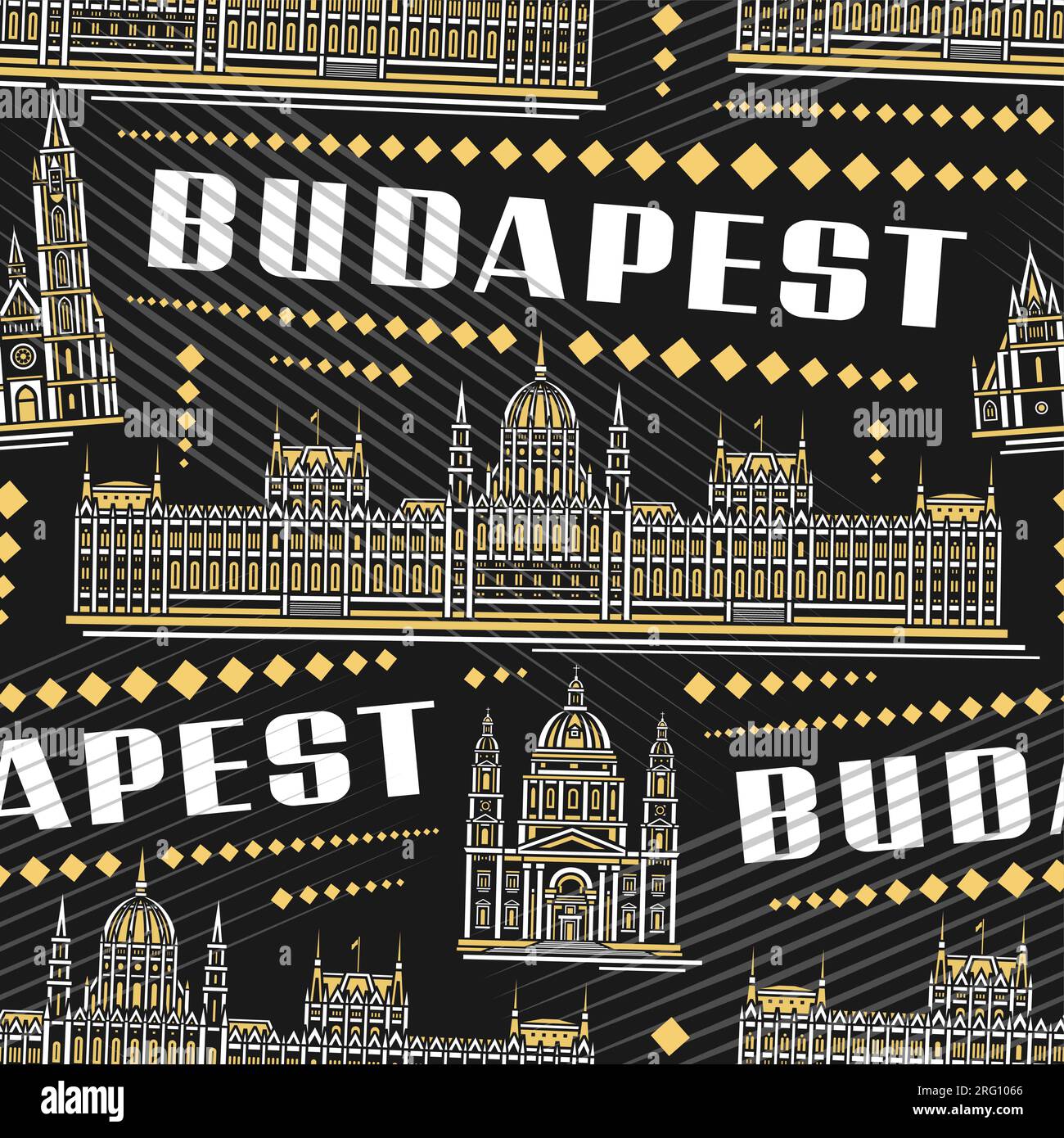 Vector Budapest Seamless Pattern, repeat background with illustration ...