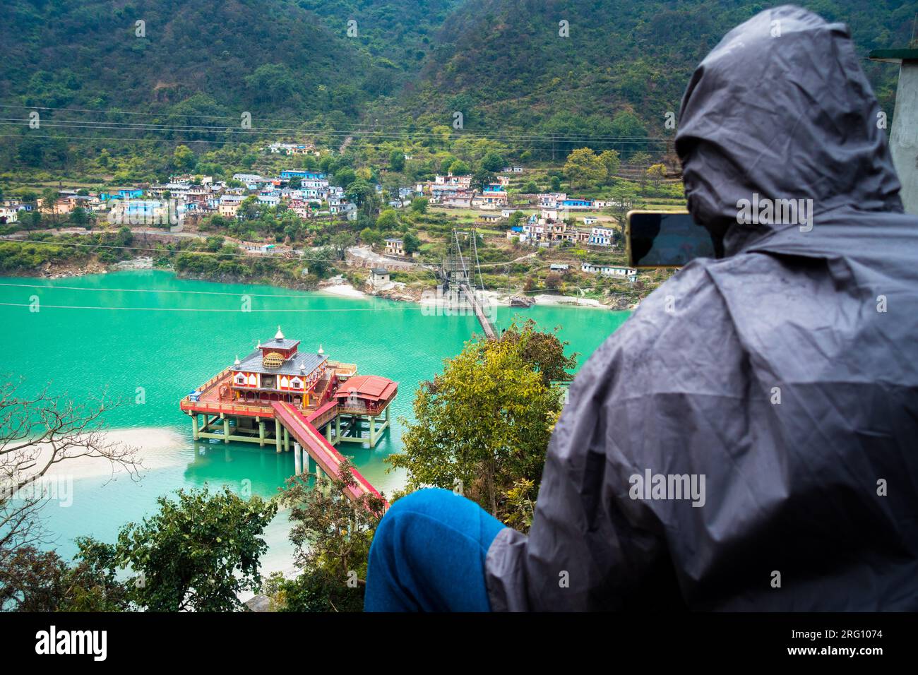 October 14th 2022, Uttarakhand India. Tourist capturing Dhari Devi ...