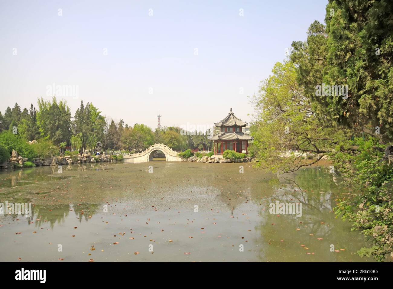 pavilion, scenery beautiful pond, Chinese traditional architectural ...