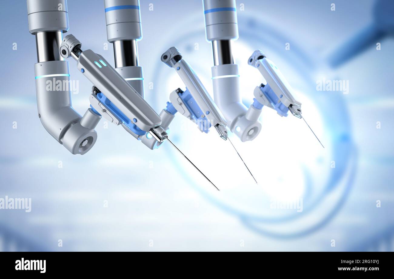 3d rendering robotic assisted surgery machine with surgery lights Stock ...