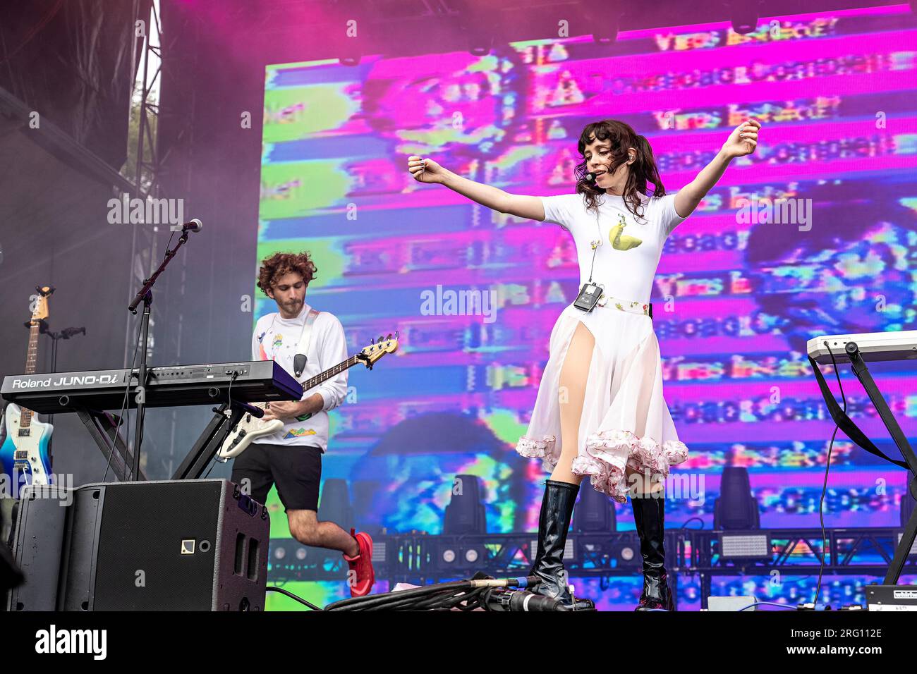 Matthew Lewin, left, and Mica Tenenbaum of Magdalena Bay perform on day ...