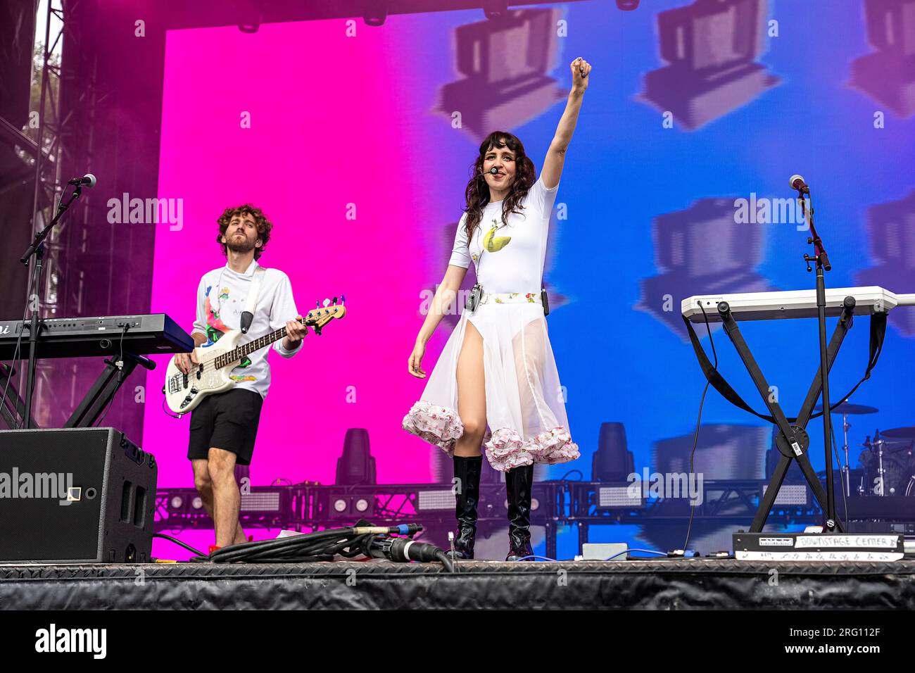 Matthew Lewin, left, and Mica Tenenbaum of Magdalena Bay perform on day ...