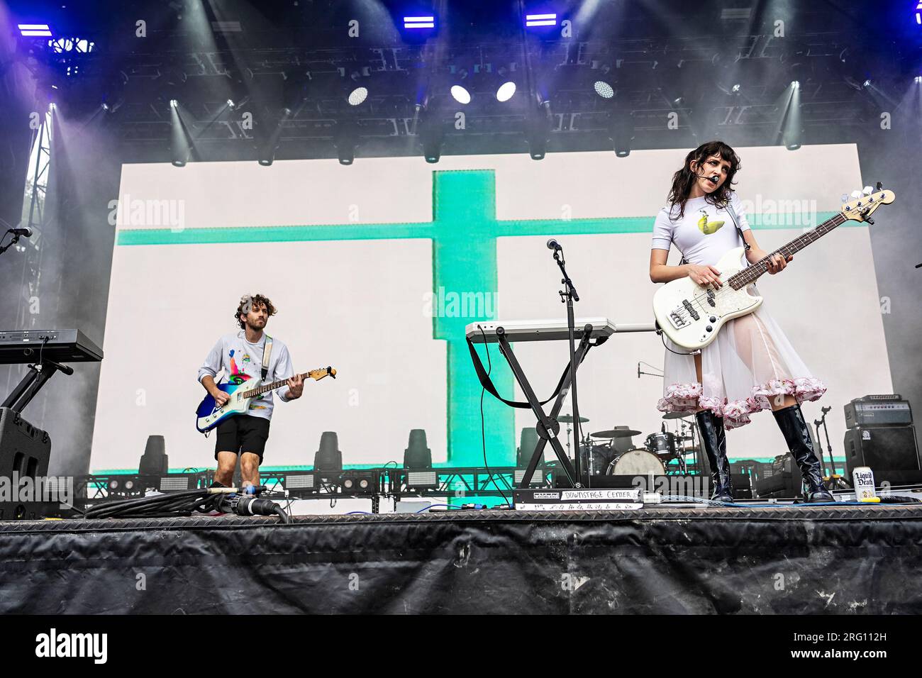 Matthew Lewin, left, and Mica Tenenbaum of Magdalena Bay perform on day ...