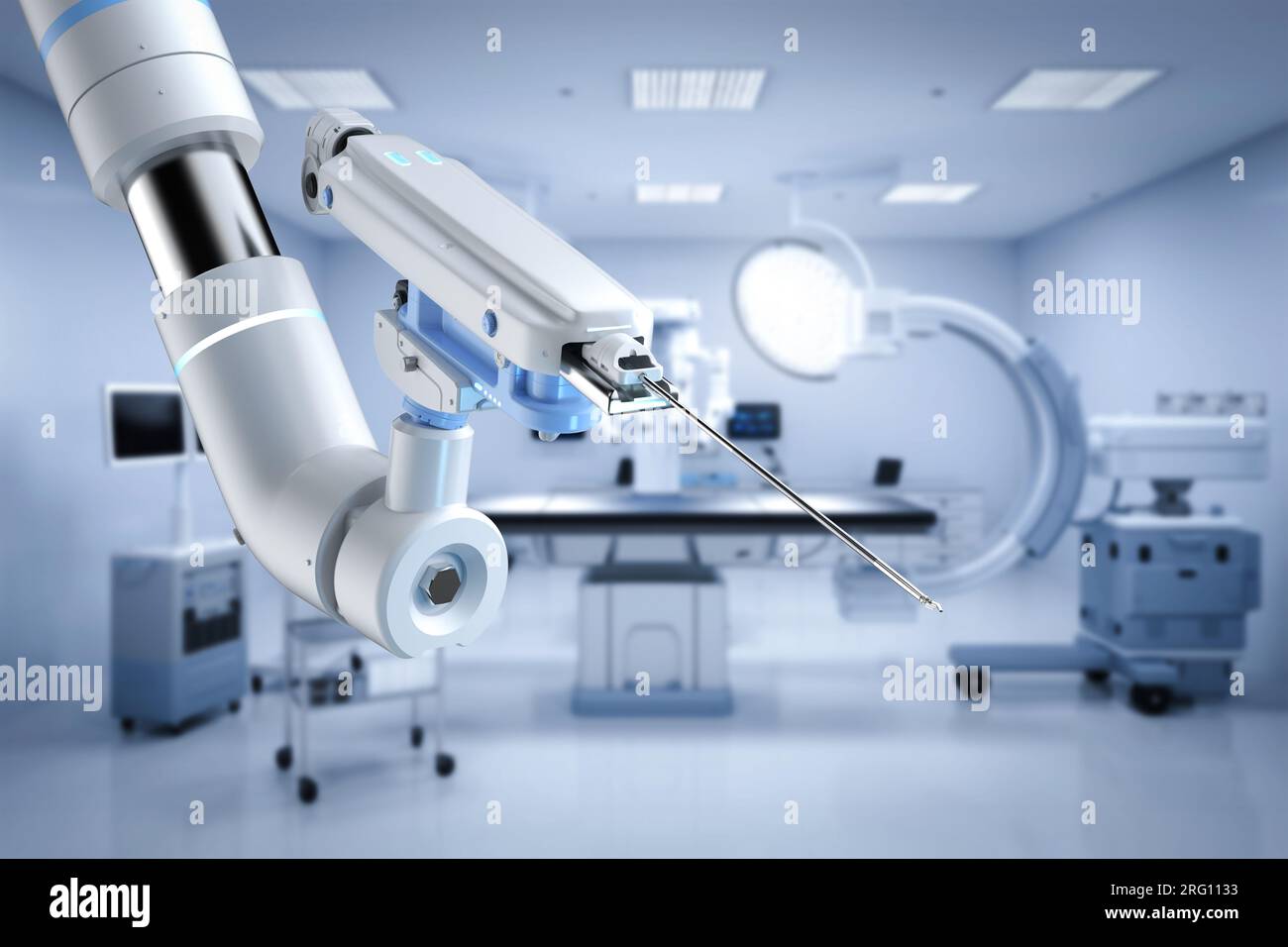 3d rendering robotic assisted surgery machine in operating room Stock ...