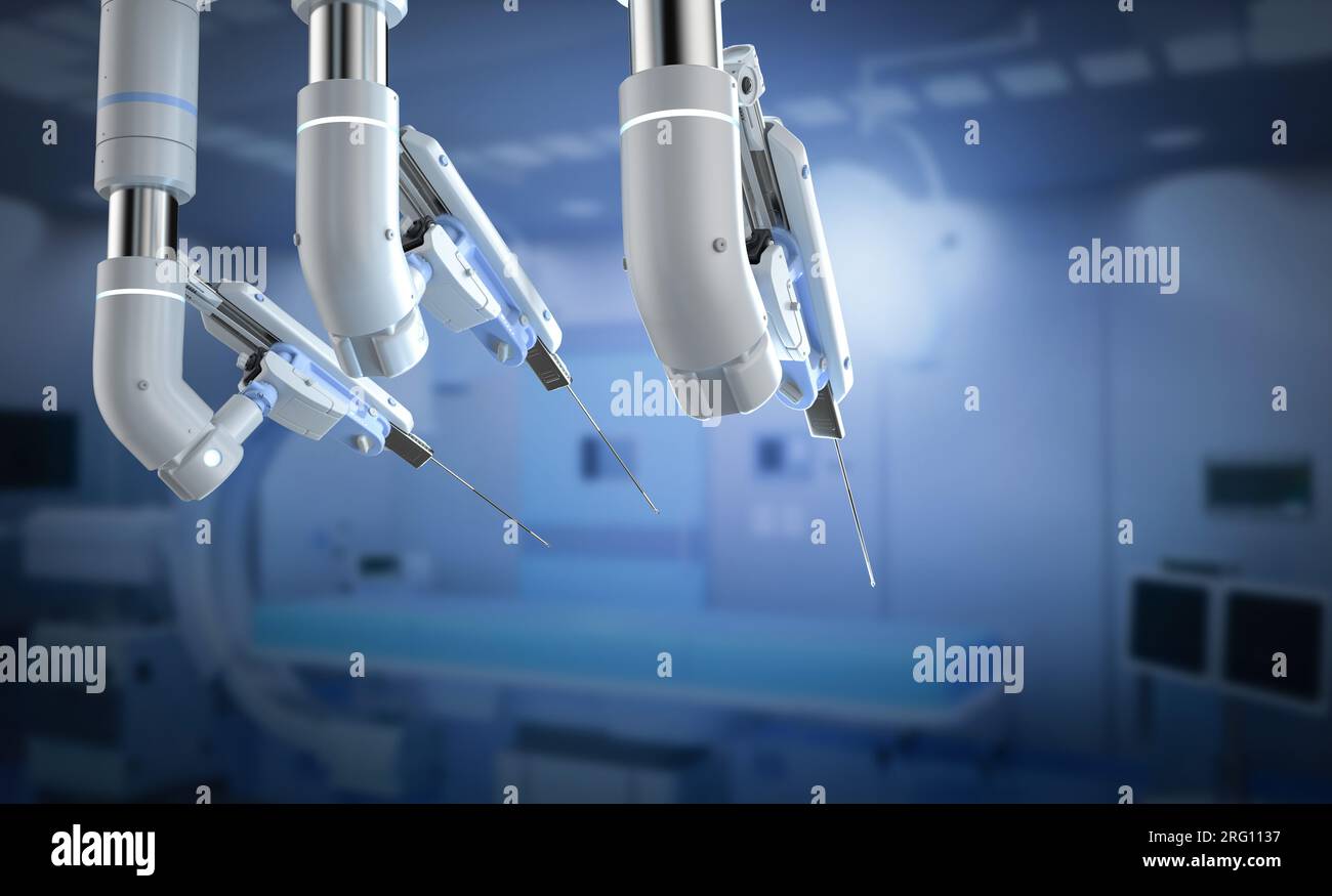 3d rendering robotic assisted surgery machine in operating room Stock ...