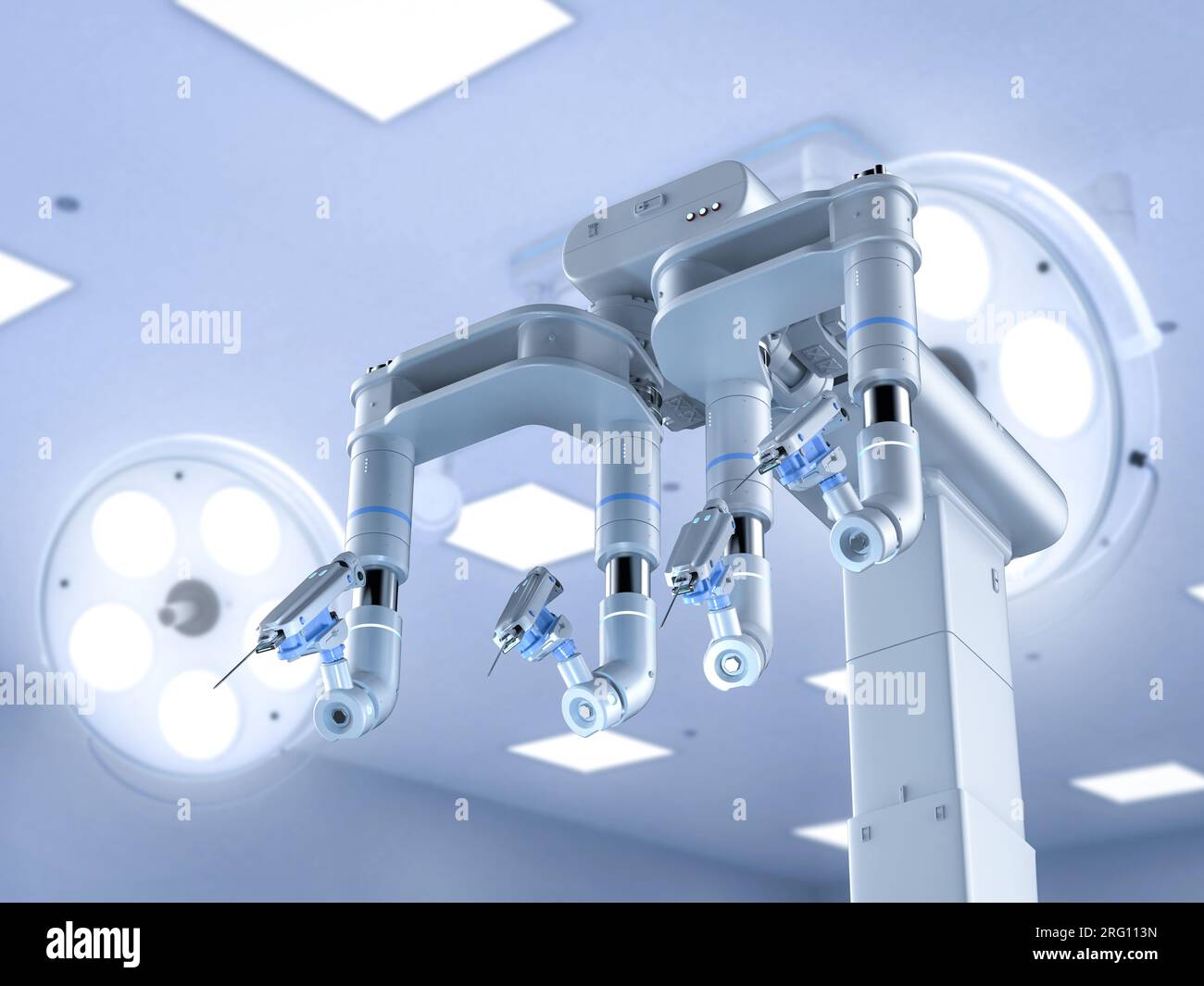3d rendering robotic assisted surgery machine with surgery lights Stock ...