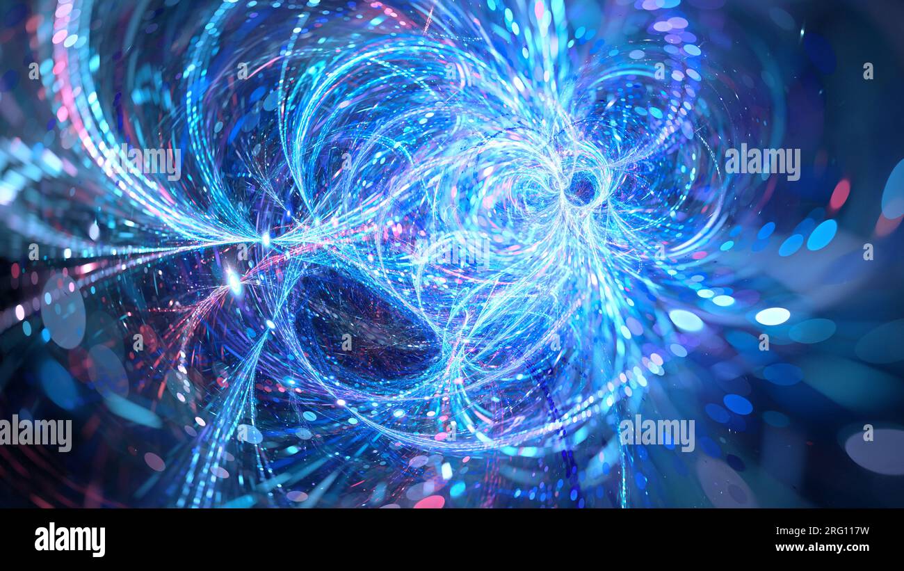 Blue glowing quantum energy correlation in space, computer generated abstract fractal background ...