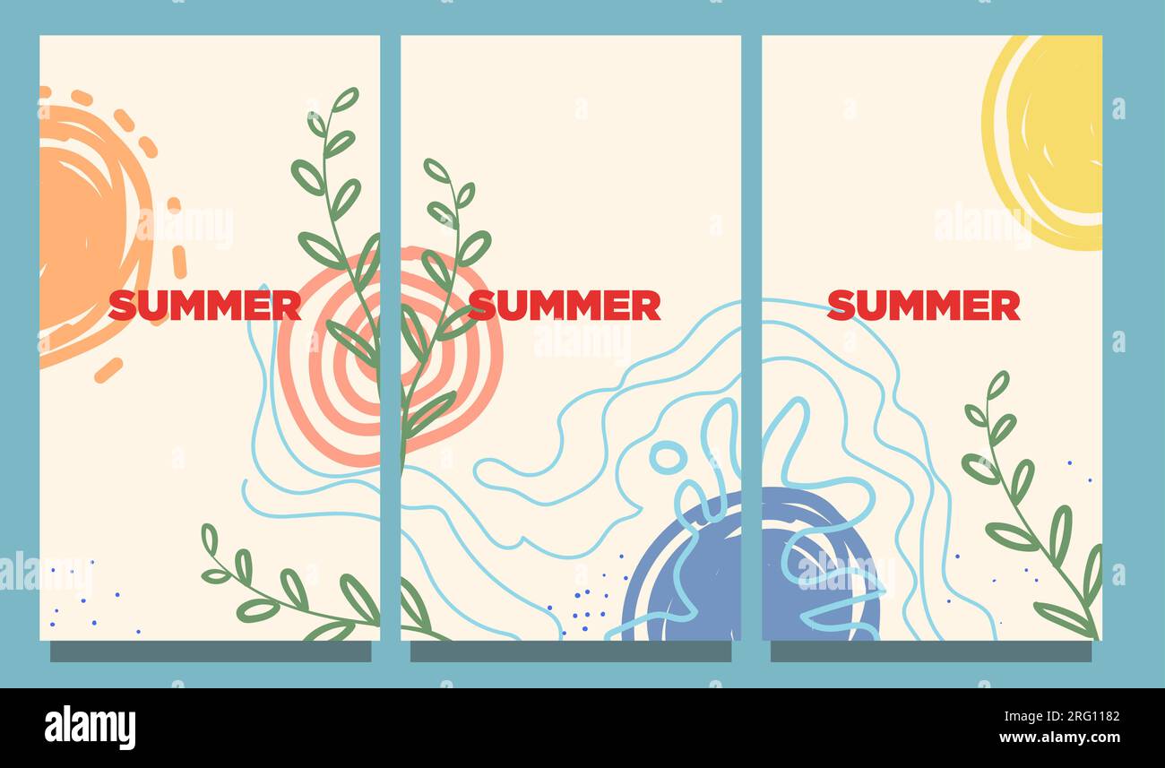 set of summer abstract retro style. abstract style painting vector ...