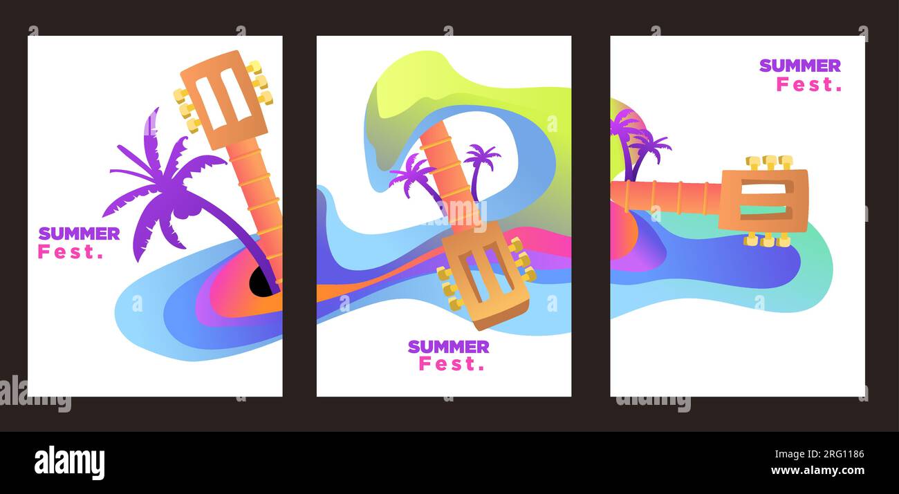 sea waves and guitar with coconut tropical island for summer music ...