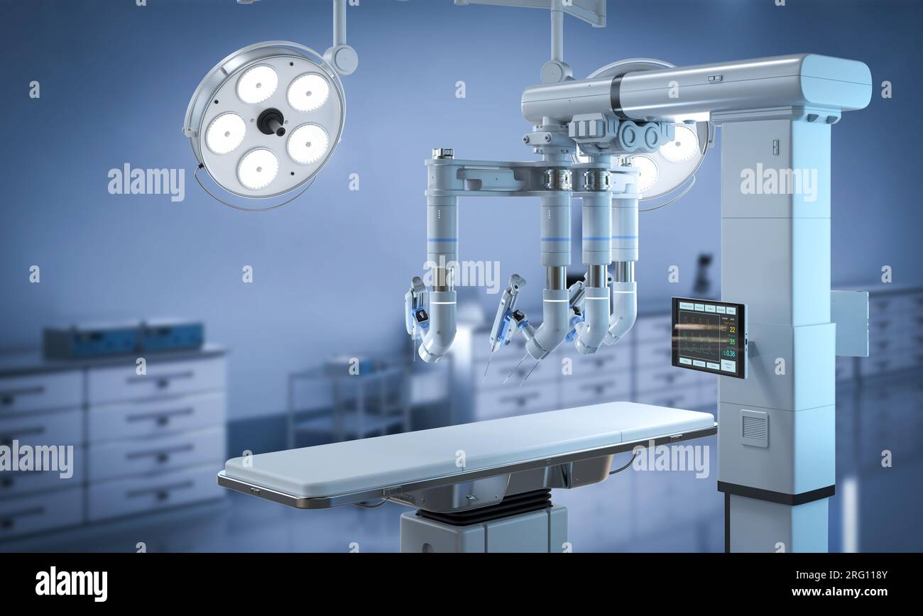 3d rendering robotic assisted surgery in operating room Stock Photo - Alamy