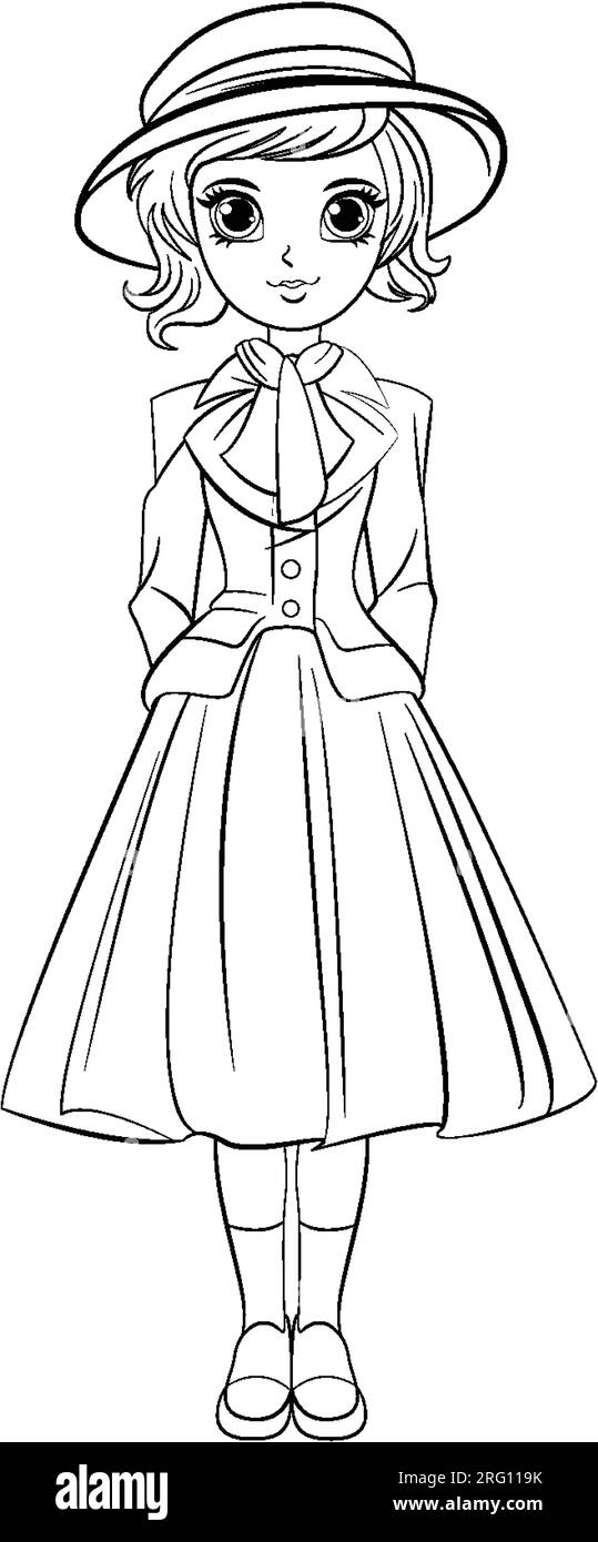 A vector cartoon illustration of a western girl wearing a Victorian ...