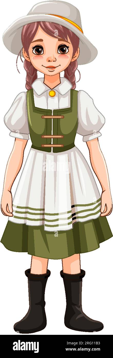 A cartoon vector illustration of a woman wearing a traditional German Bavarian outfit Stock ...