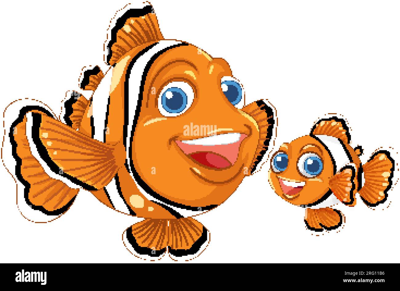 A cheerful cartoon illustration of a clownfish, isolated on a white ...