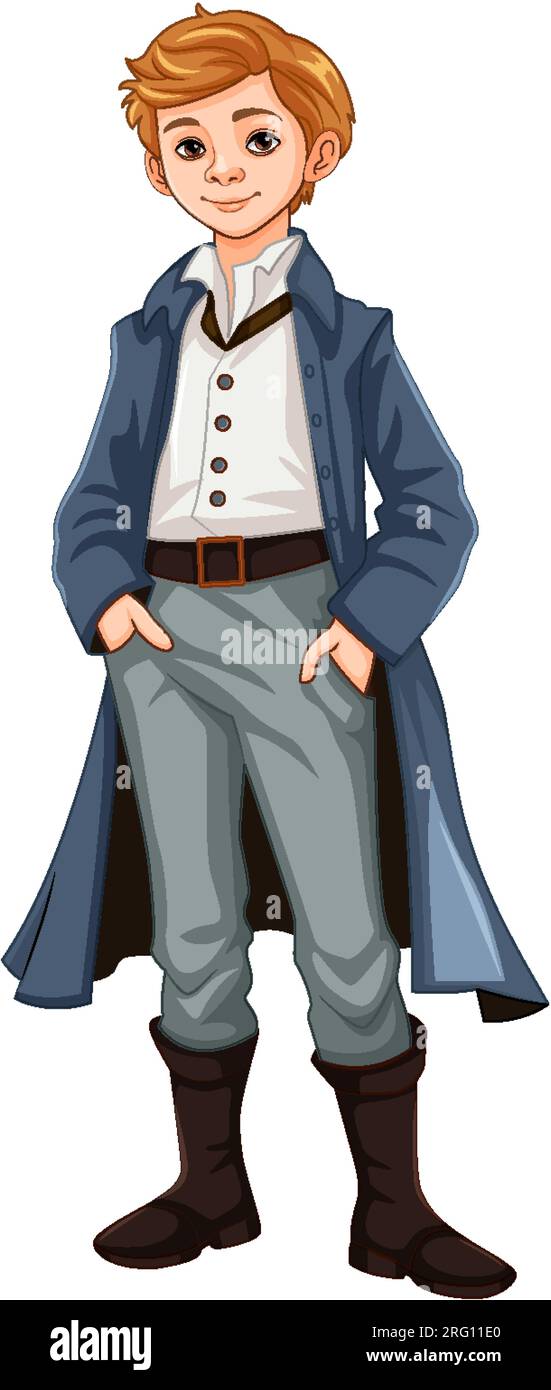 A cartoon illustration of a man wearing a Victorian-style vintage ...