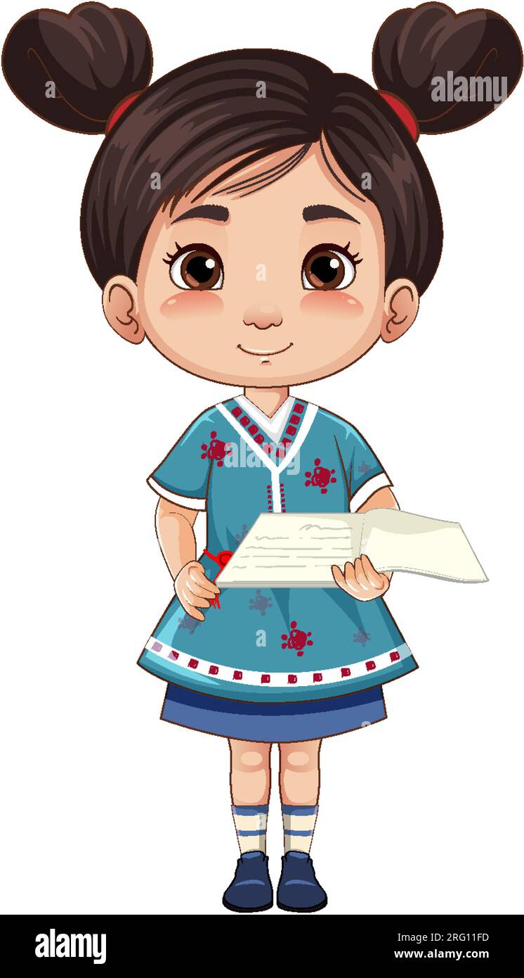 Chinese girl cartoon character in traditional outfit illustration Stock ...