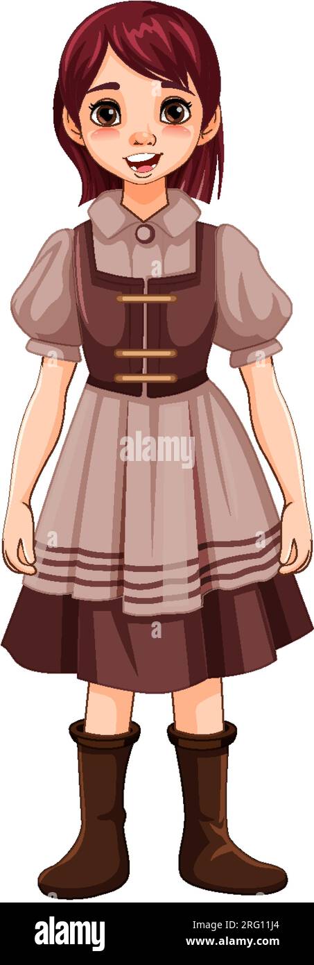 A cartoon illustration of a woman wearing a traditional German Bavarian ...