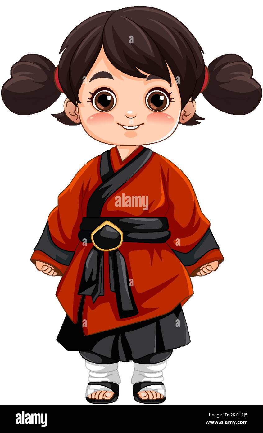 A vector cartoon illustration of a cute Asian girl wearing a ...