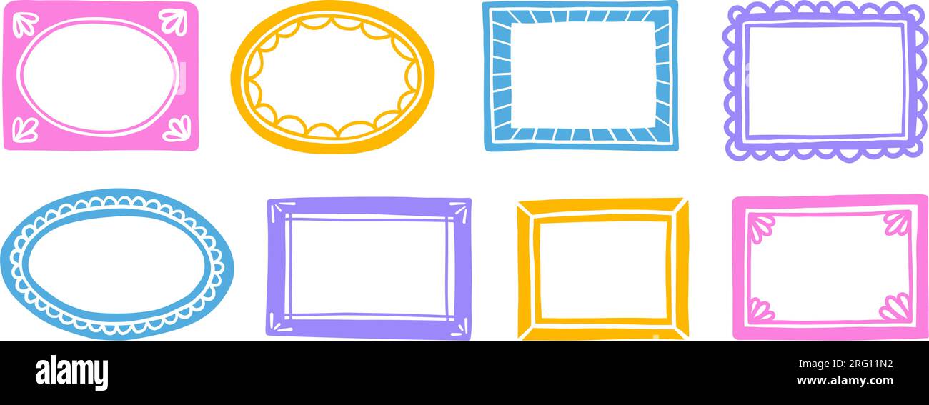 Color simple hand drawn picture frames. Doodle photo frames set. Blank ...