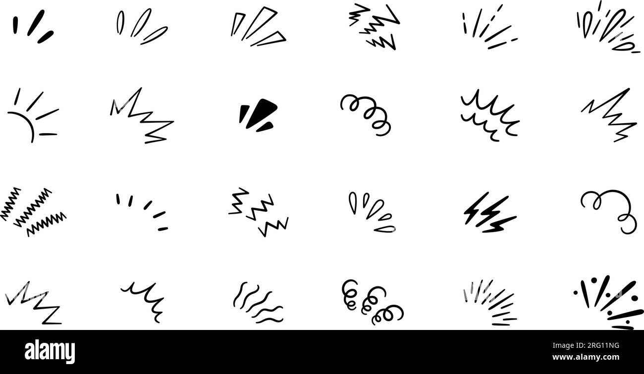 Doodle radial line rays. Hand drawn round corner shine. Sunburst ...