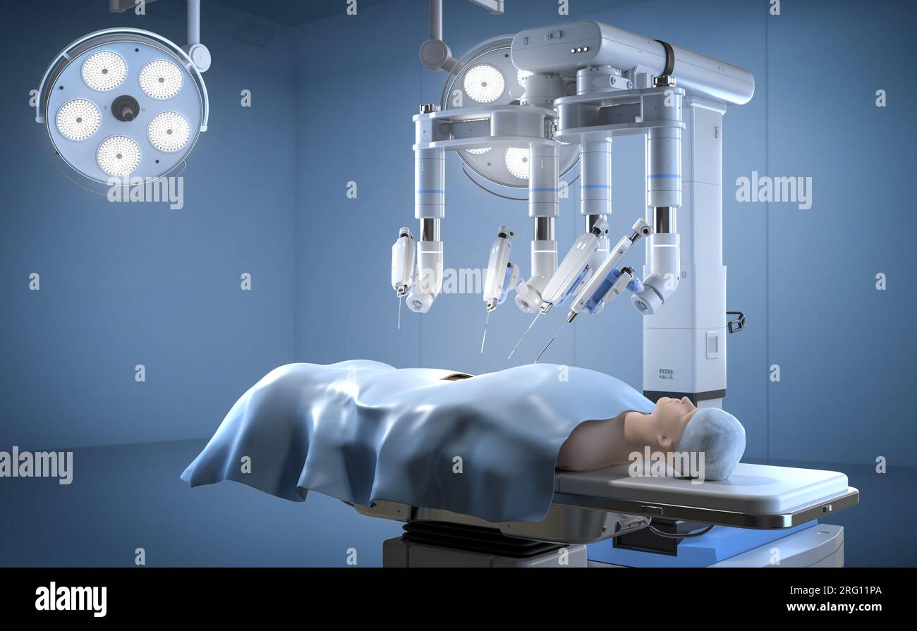 3d rendering robotic assisted surgery with dummy patient in operating ...