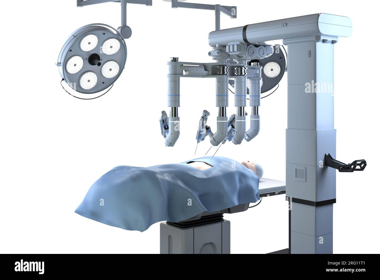 3d rendering robotic assisted surgery with dummy patient isolated on ...