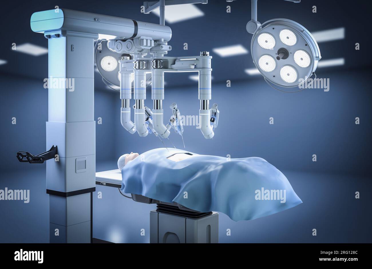 3d rendering robotic assisted surgery with dummy patient in operating ...