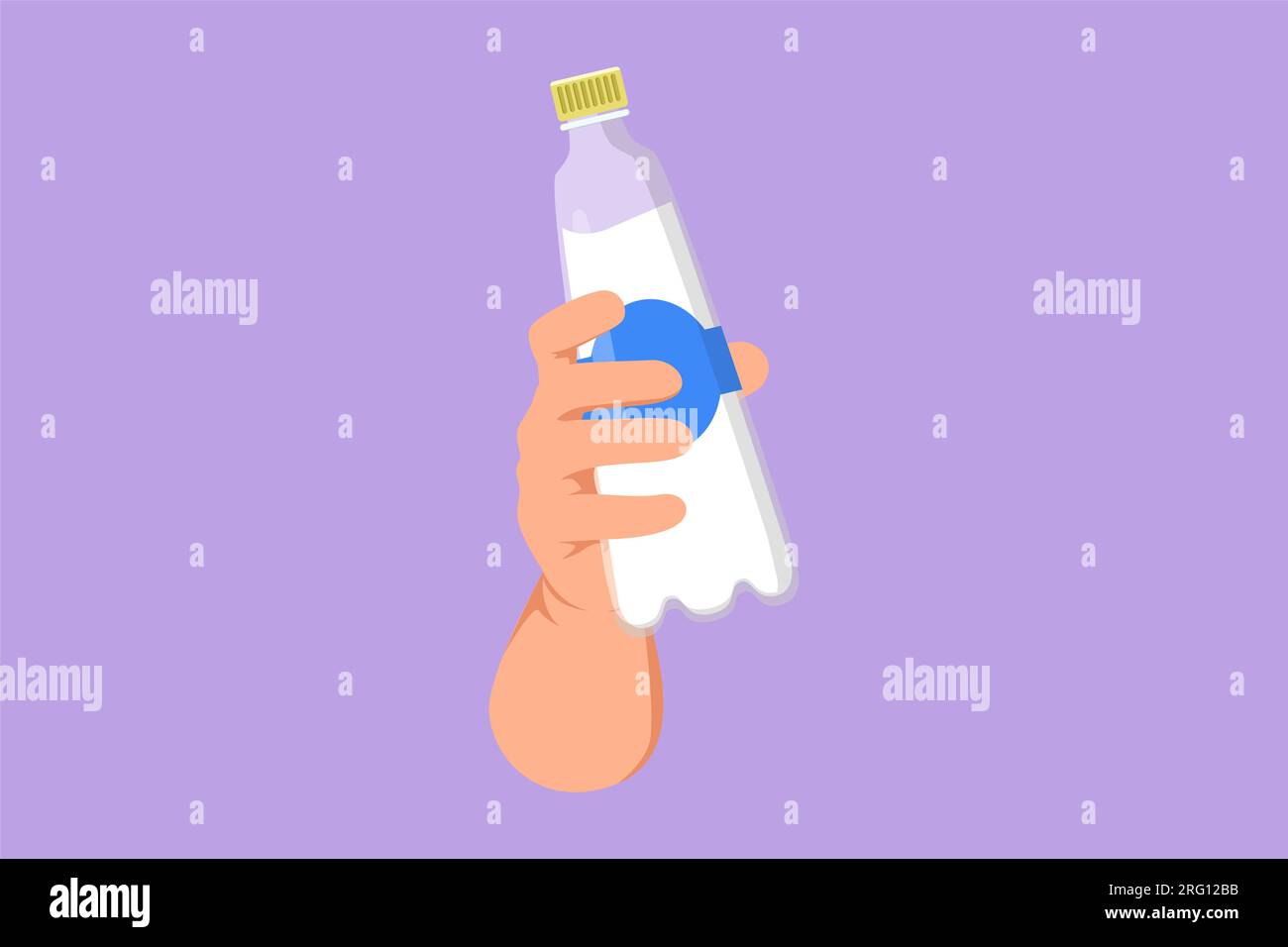 Cartoon flat style drawing people hand holding plastic bottle of pure ...