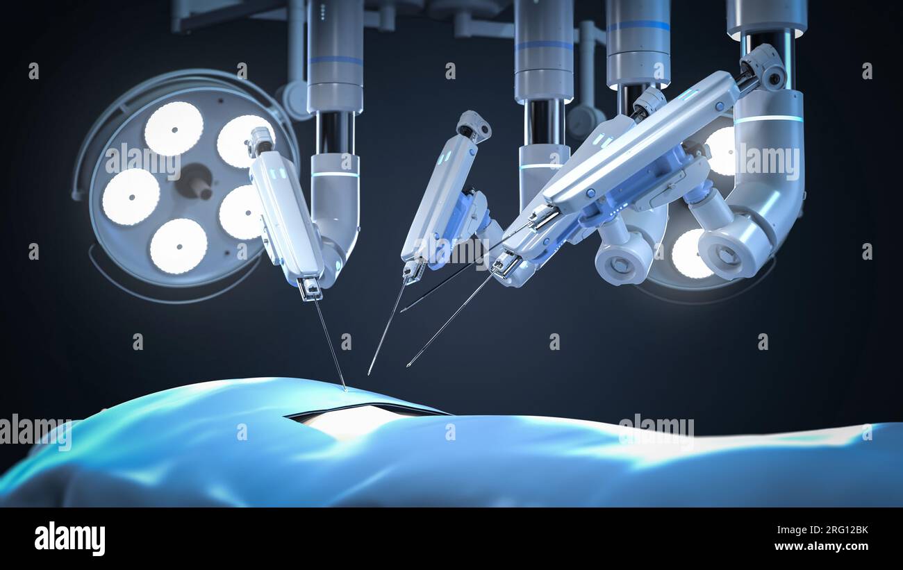 3d rendering robotic assisted surgery with dummy patient in operating ...