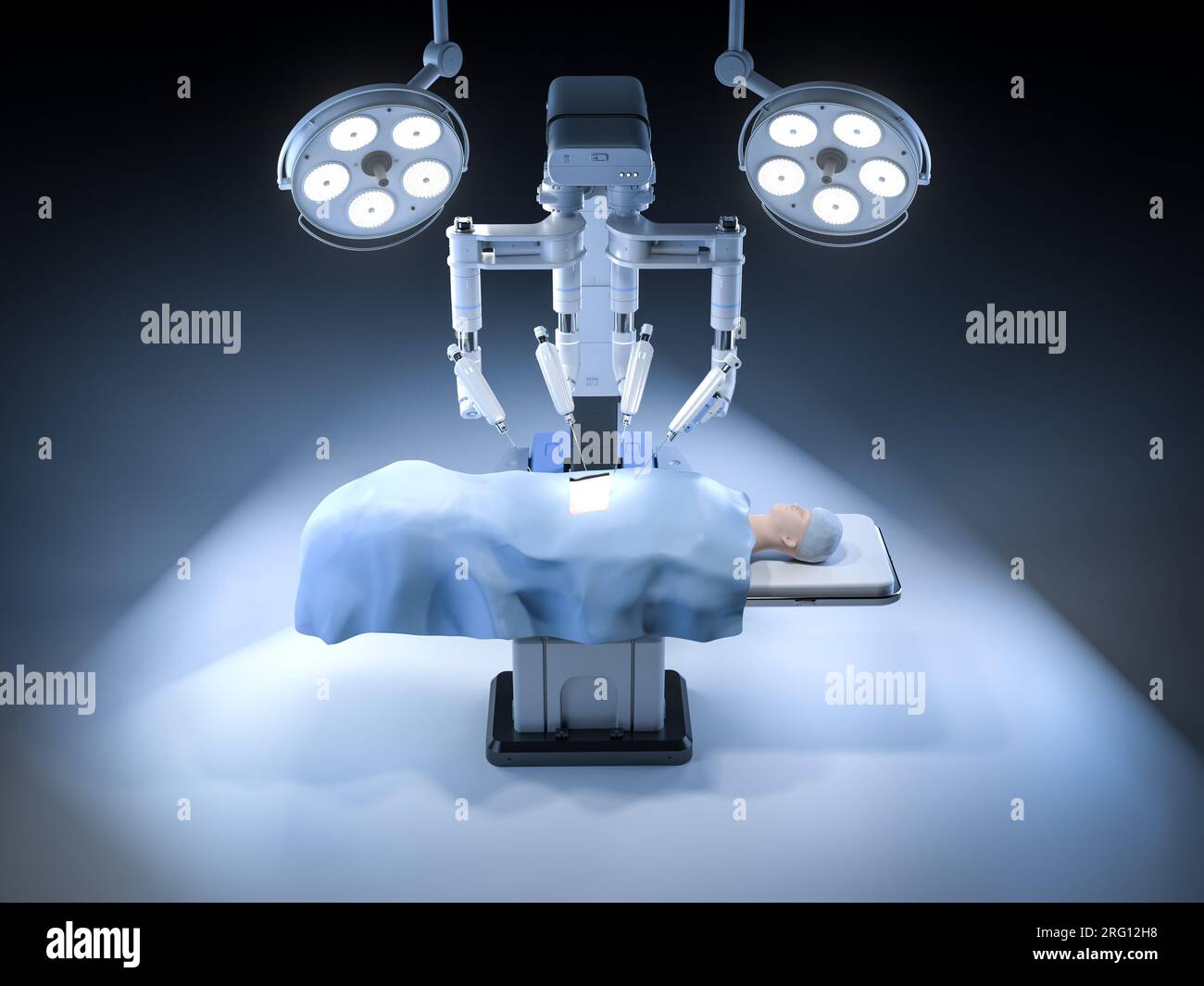 3d rendering robotic assisted surgery with dummy patient in operating ...