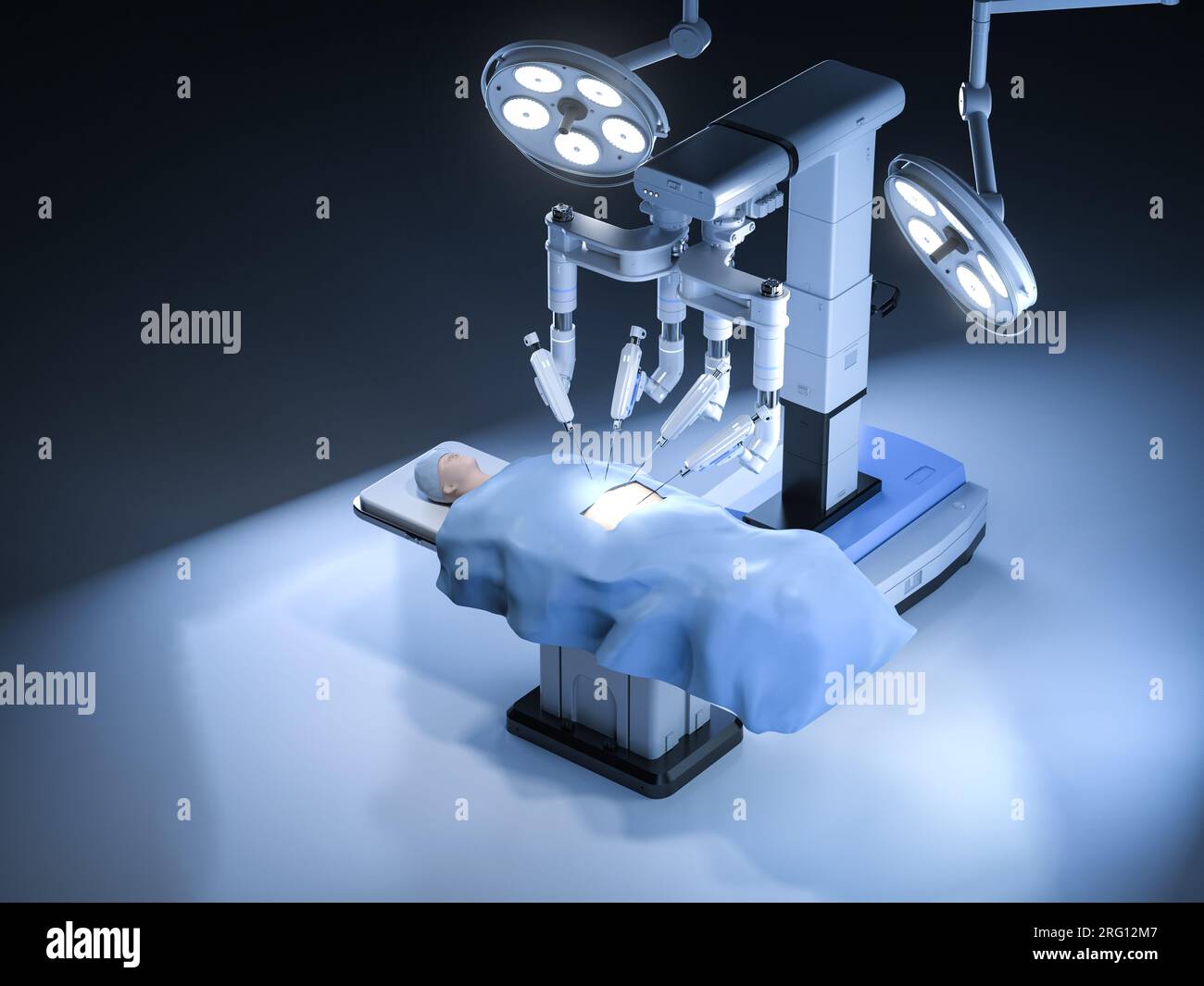 3d rendering robotic assisted surgery with dummy patient in operating ...