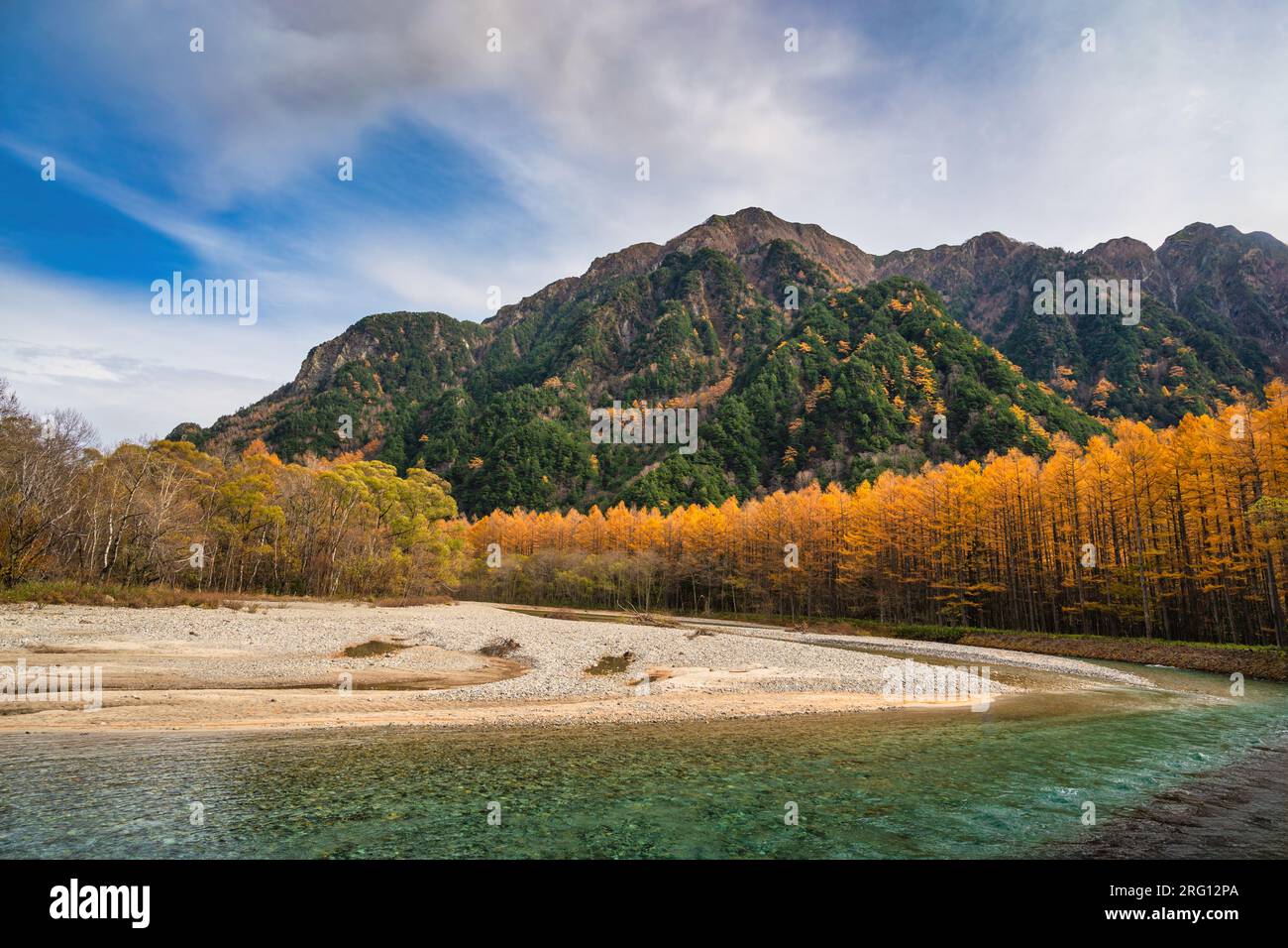 Nature landscape at Kamikochi Japan, autumn foliage season with pond ...